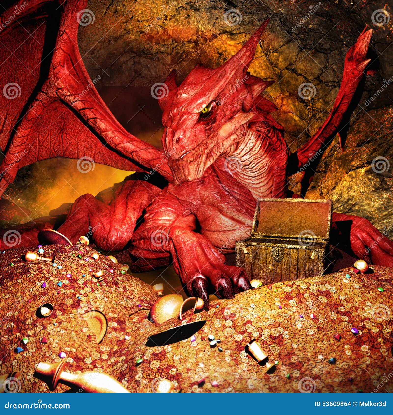 Dragon Guarding Hoard Of Gold And Gems. Generative AI Royalty-Free ...