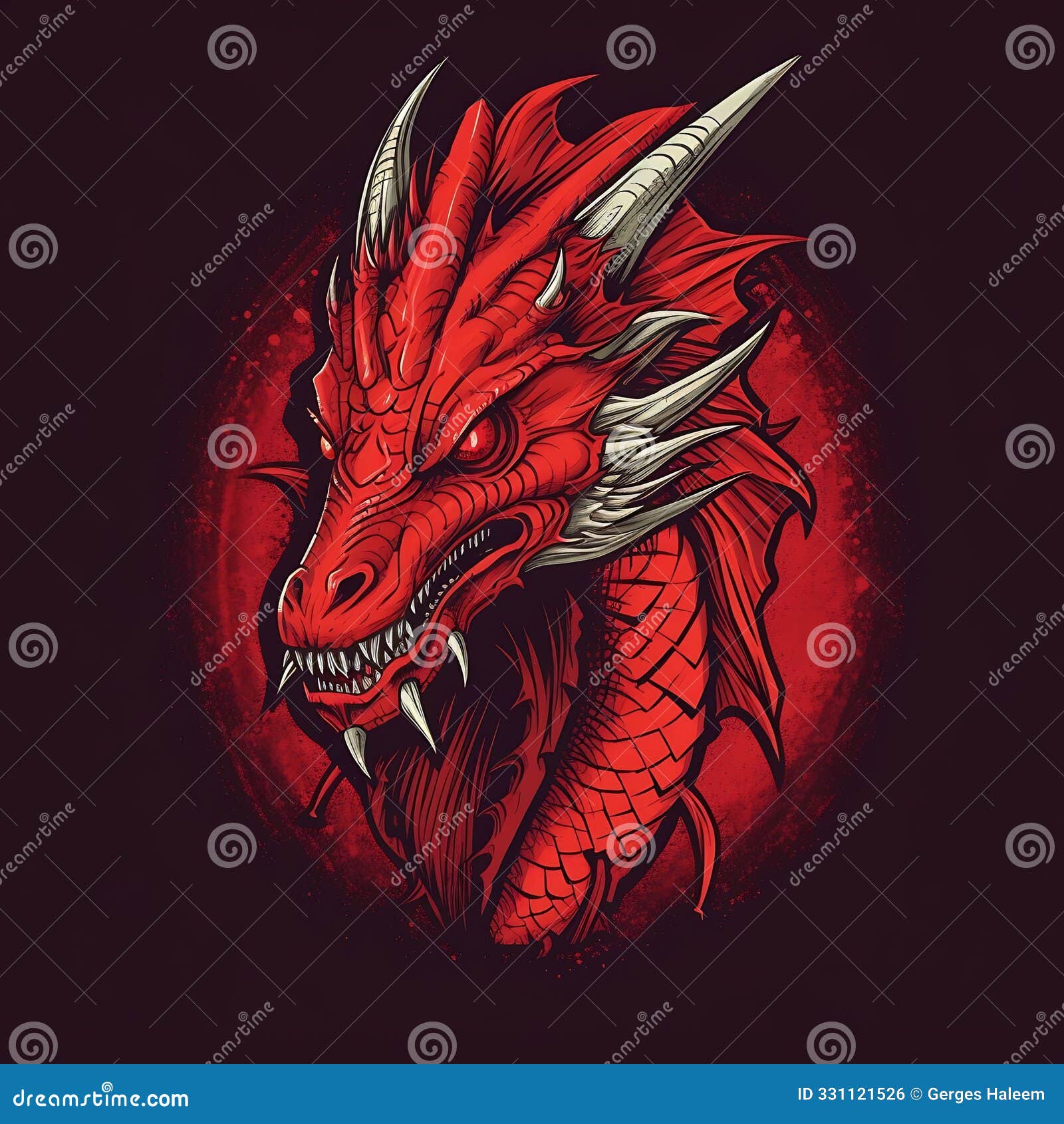Red Dragon Head Design with Sharp Features and Intense Expression Set ...