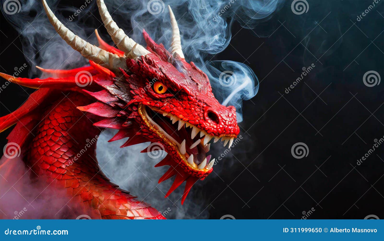 Red Dragon Head With Smoke On A Black Background - Generative Ai ...