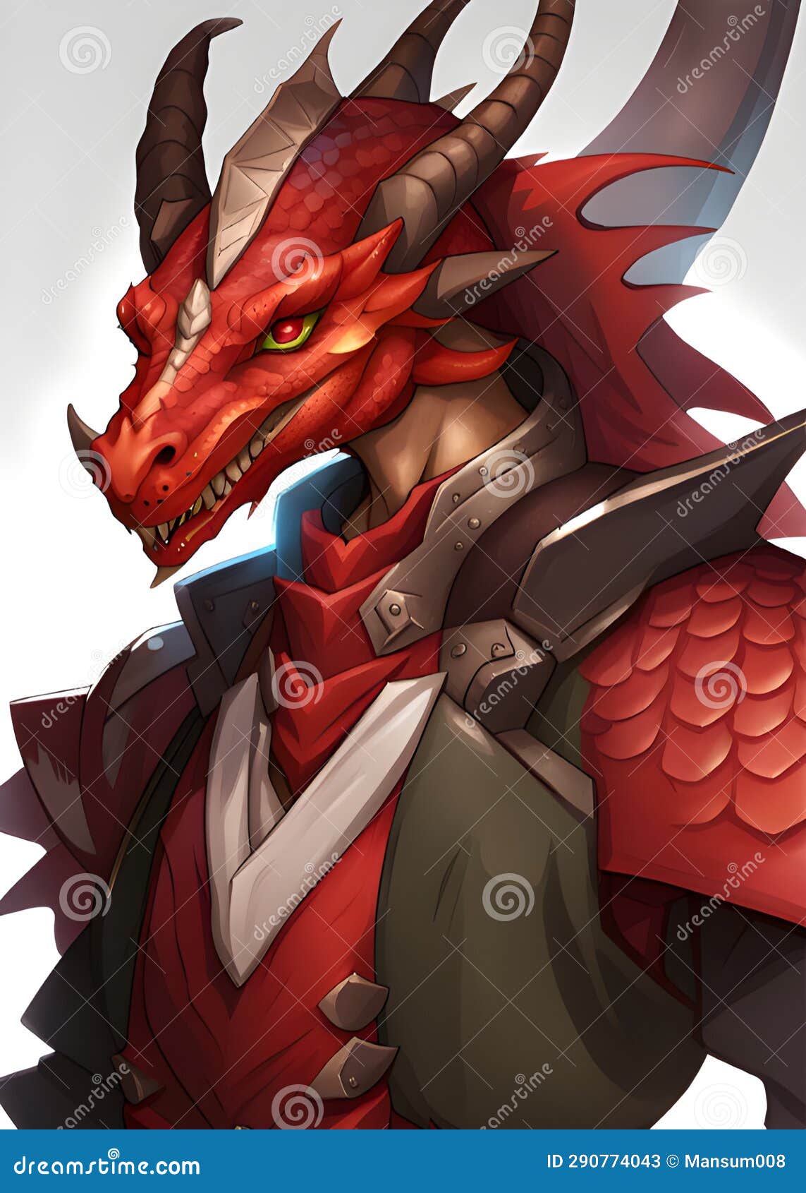 Red Dragon in a Metal Armor Stock Illustration - Illustration of power ...