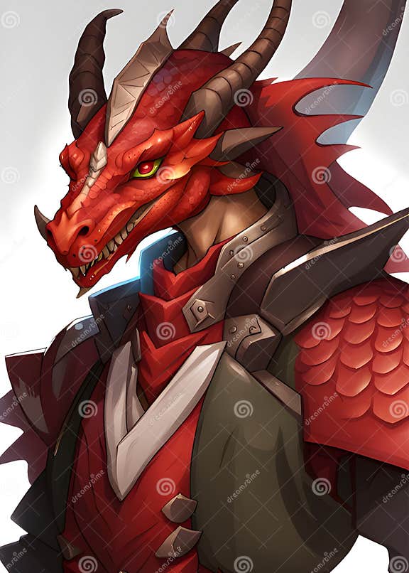 Red Dragon in a Metal Armor Stock Illustration - Illustration of power ...