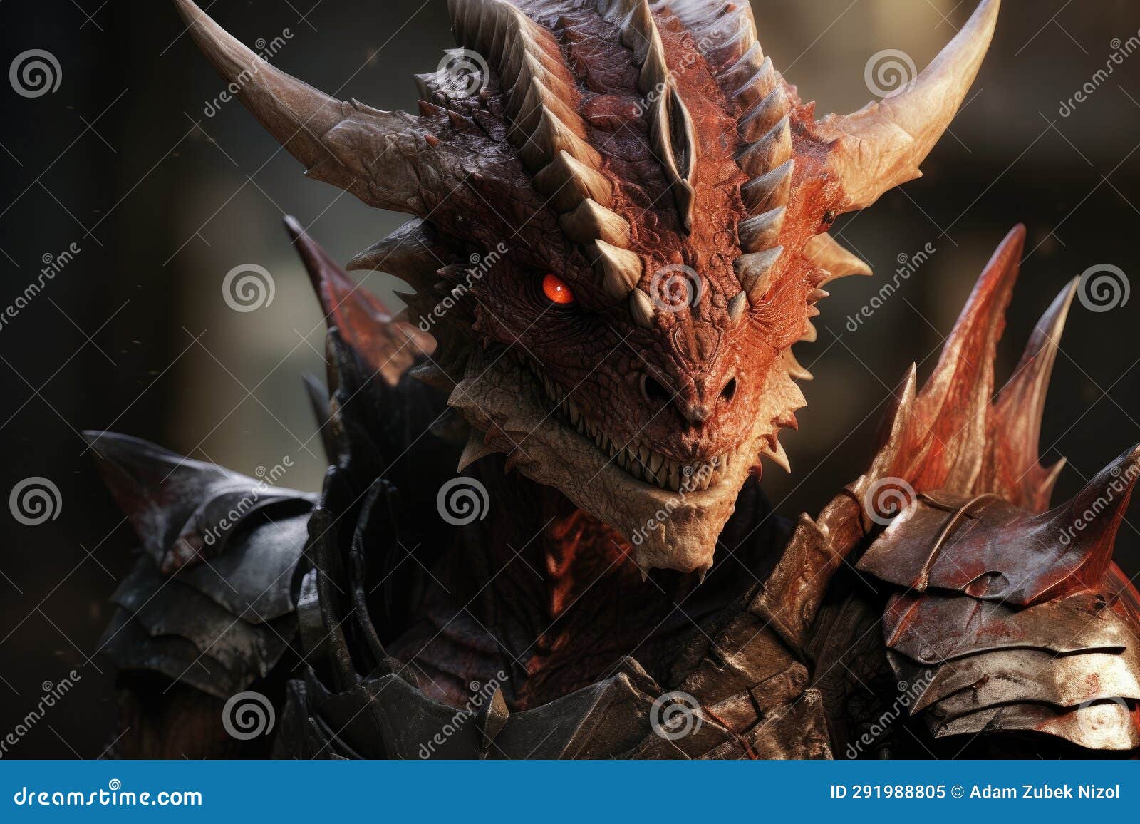 A Red Dragon with Sharp Spikes and Sharp Horns Stock Illustration ...