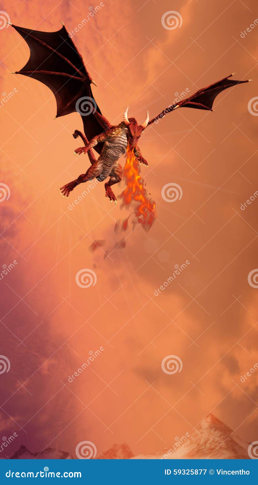 Red Dragon Spiting Fire Illustration Stock Illustration - Illustration ...