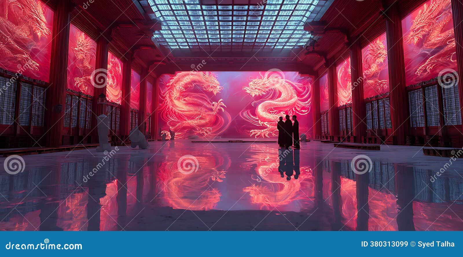 Red Dragon Stage A Dramatic Illuminated Pathway Royalty-Free Stock ...