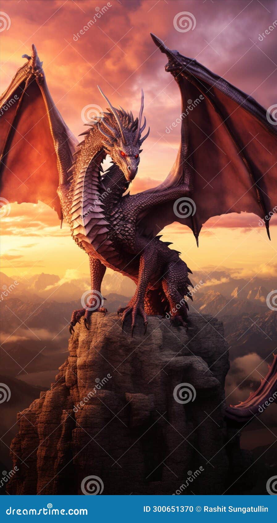 Red Dragon Stands on a Rock Stock Illustration - Illustration of ...