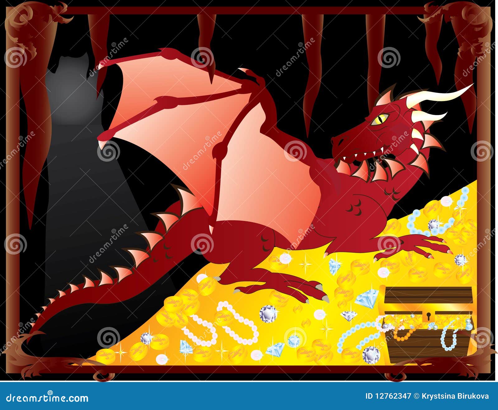 Red dragon with treasures stock vector. Illustration of dragon - 12762347
