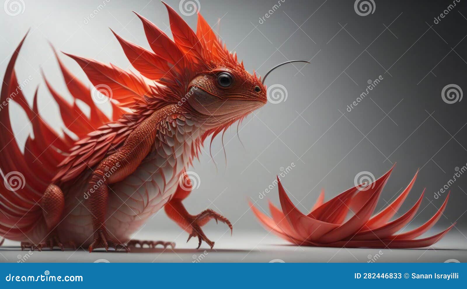 Red Dragon on a White Background with a Red Flower in the Foreground ...