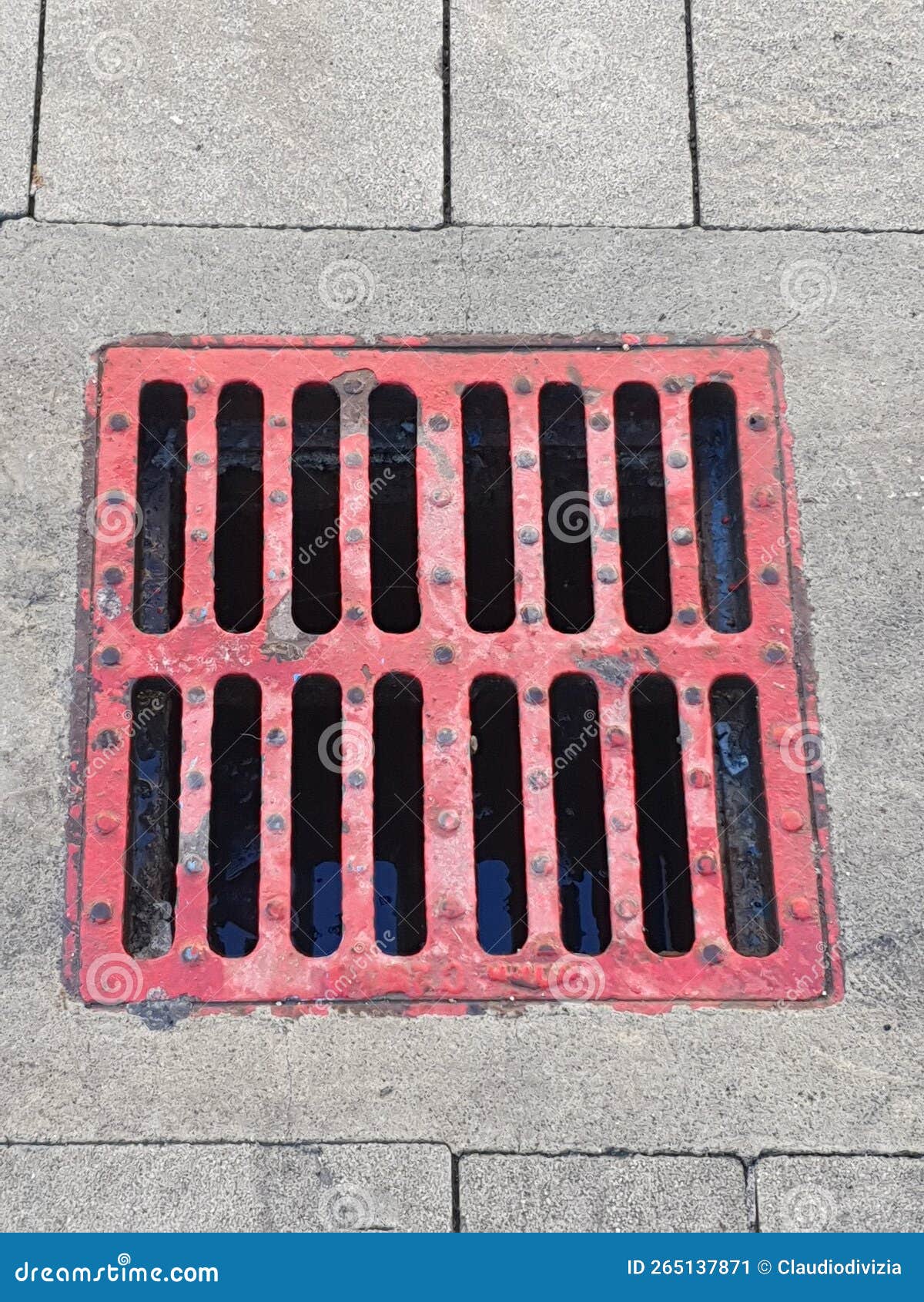 Red drain manhole stock image. Image of hole, outdoor - 265137871