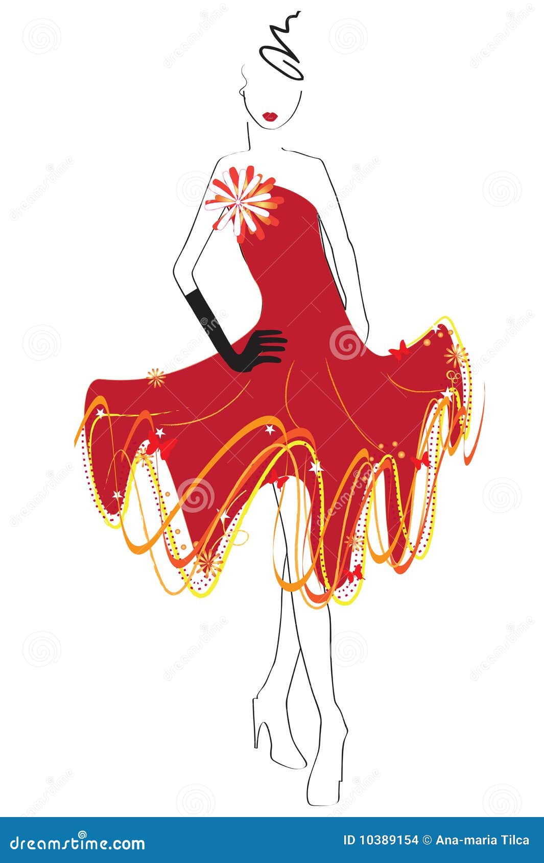 Red dress stock vector. Illustration of cloth, vintage - 10389154