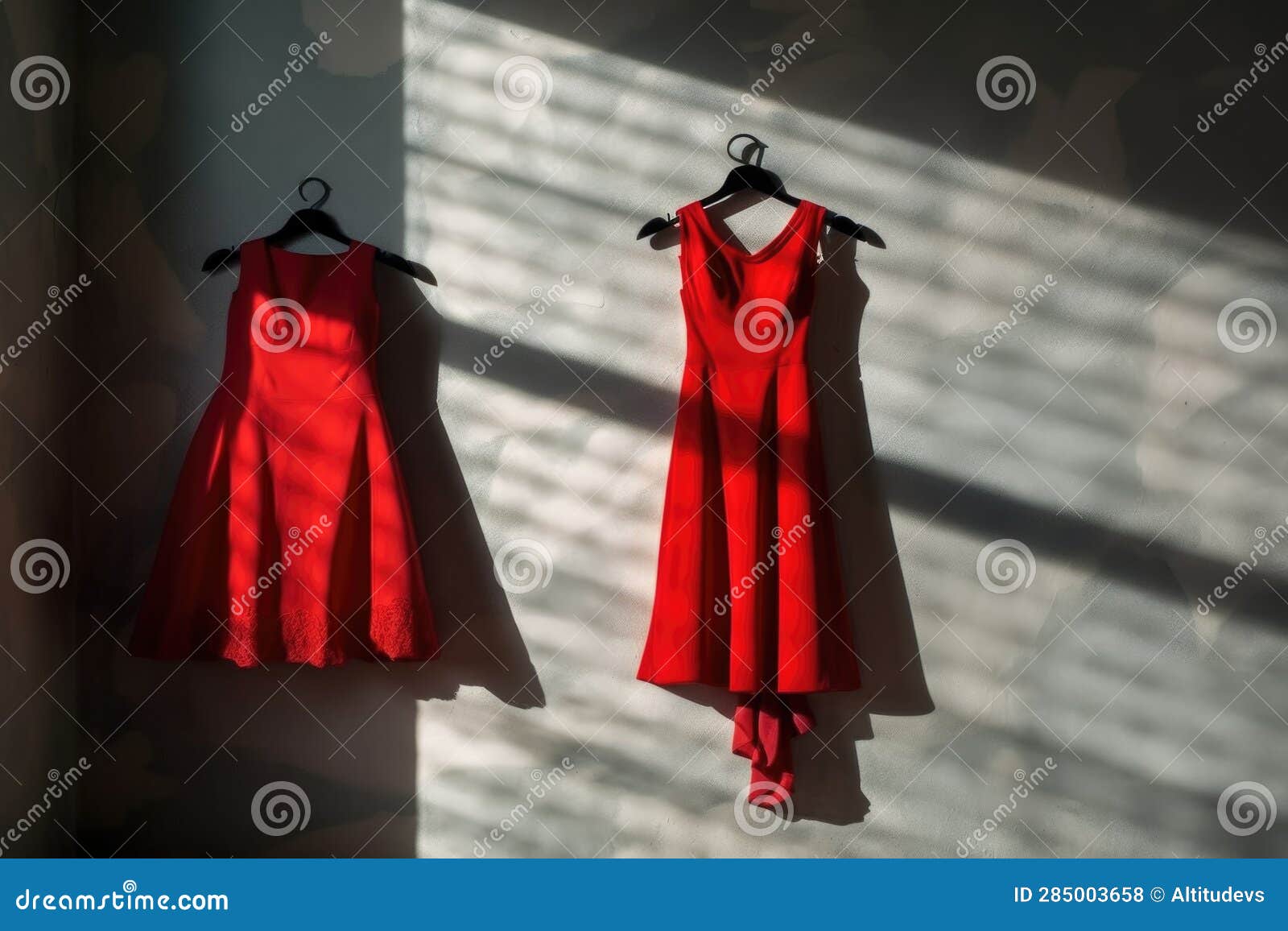 Red Dress on Hanger Casting Dramatic Shadow on the Wall Stock ...