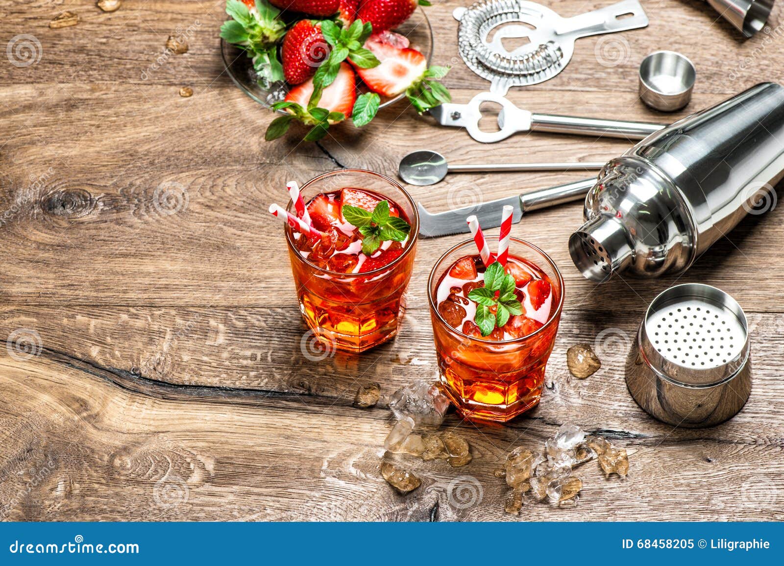 Red Drink Ice. Cocktail Making Bar Tools Shaker Stock Image - Image of ...