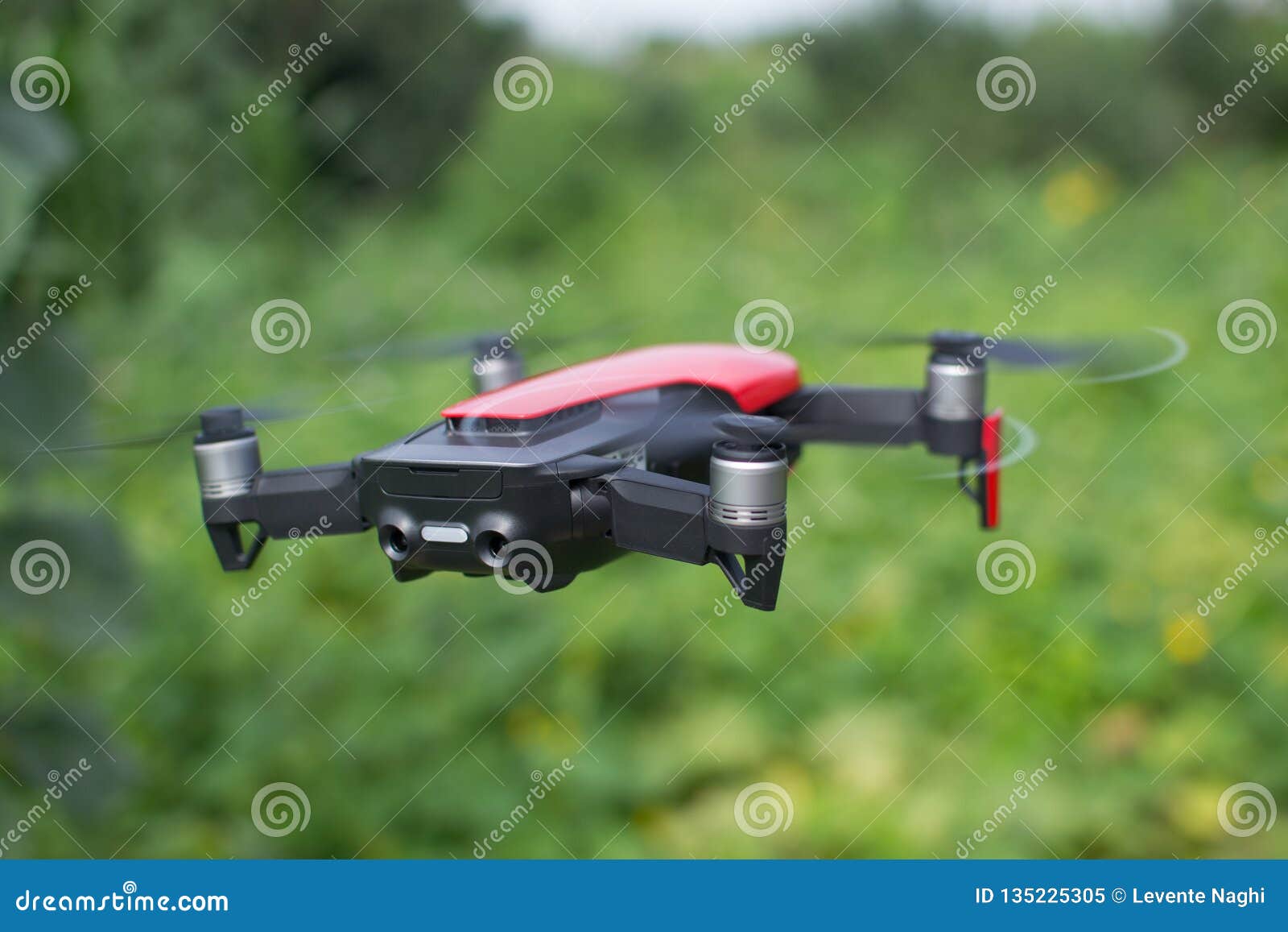Red Drone Hovering in the Air Stock Image - Image of control, concept ...