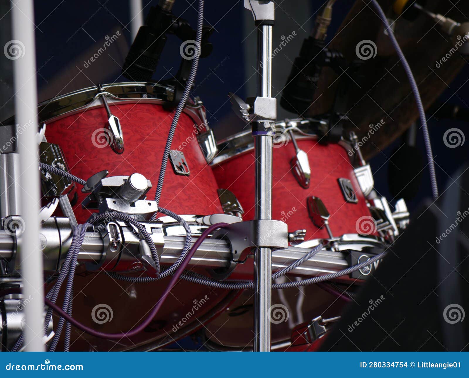 Red Drum Kit on Concert Stage Wide Shot Stock Photo - Image of plastic ...