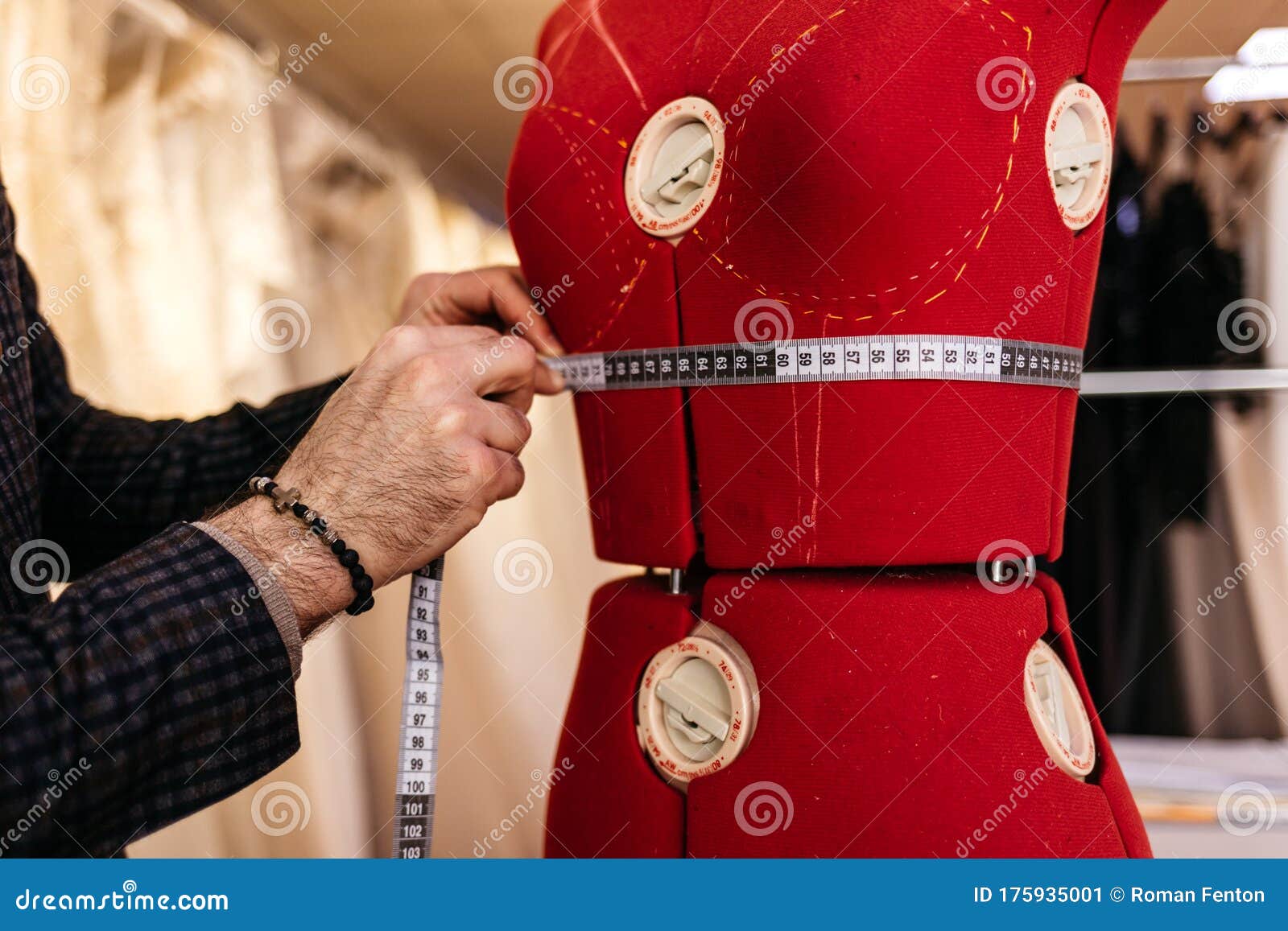 Red Dummy with Measuring Tape in Tailors Studio Stock Image - Image of ...
