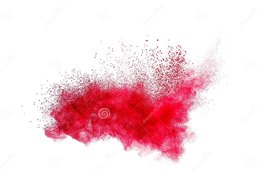 Red Dust Particles Explosion on White Background.Red Sand Splatter ...