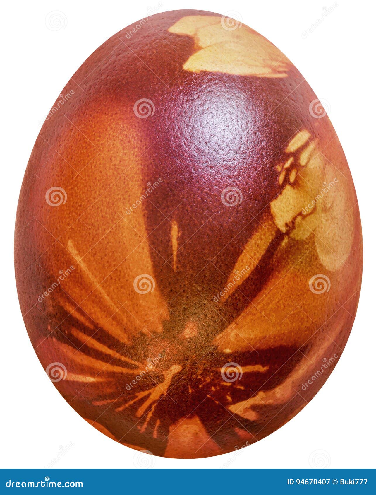 Red Dyed Easter Egg Decorated with Weed Leaves Imprints Isolated on ...