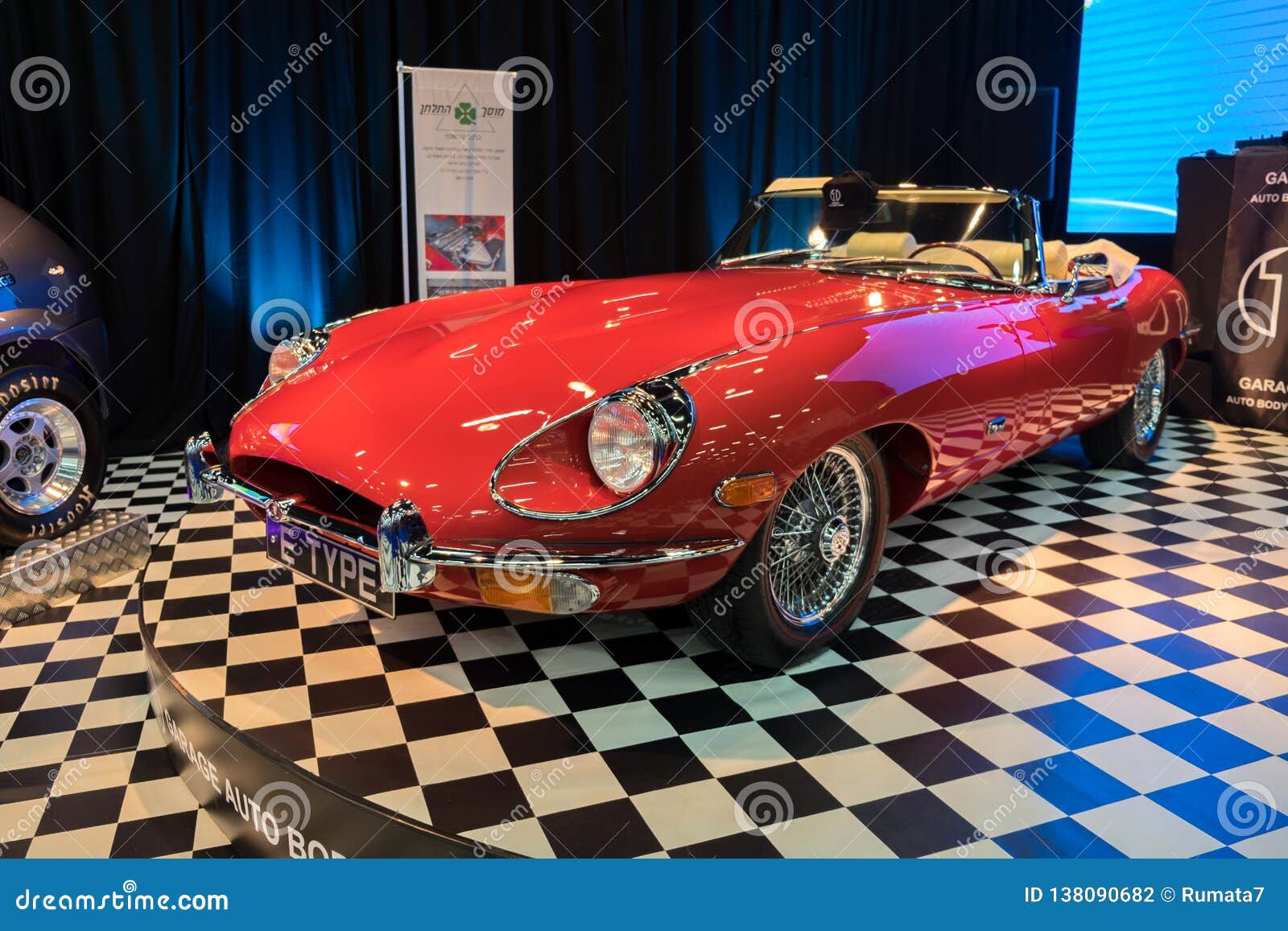 Red E-Type Jaguar Car Displayed in Tel-Aviv. Israel Editorial ...