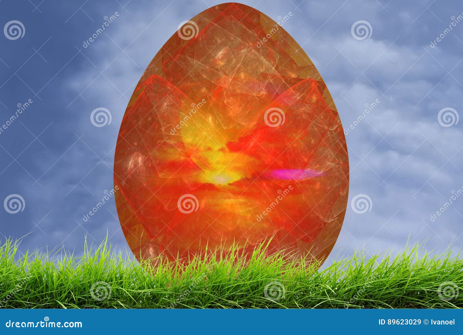 Red Easter Decorative Fractal Egg in Fresh Green Grass Stock ...