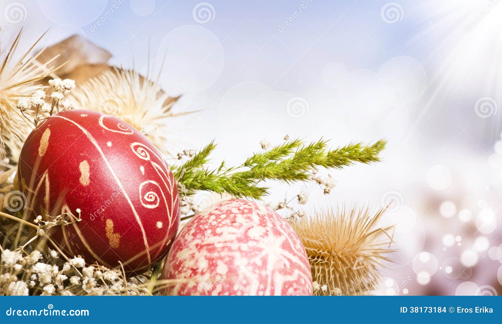 Red Easter Eggs on Colorful Background Stock Photo - Image of open ...