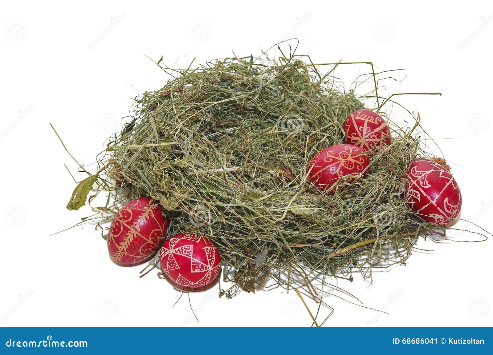 Red easter eggs in hay stock image. Image of holiday - 68686041