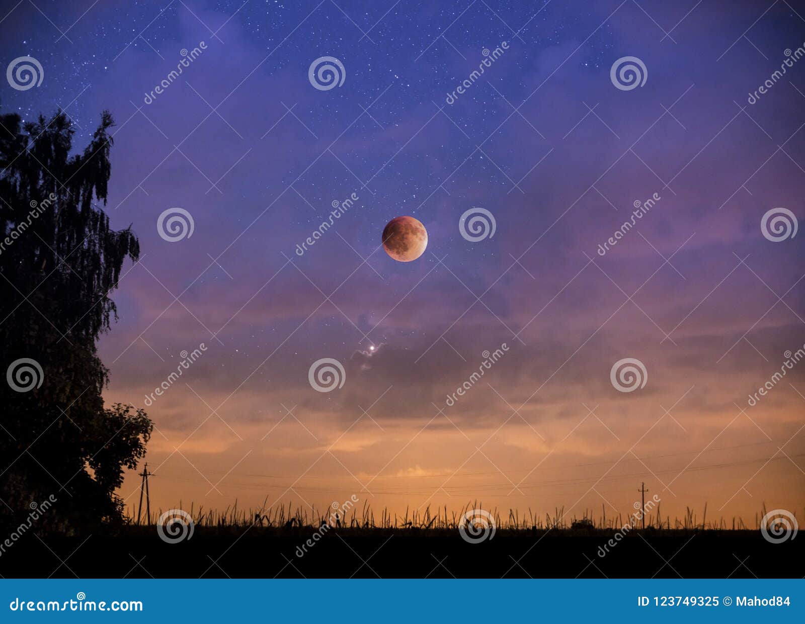 Red Eclipse of the Moon in the Starry Sky Stock Image - Image of ...