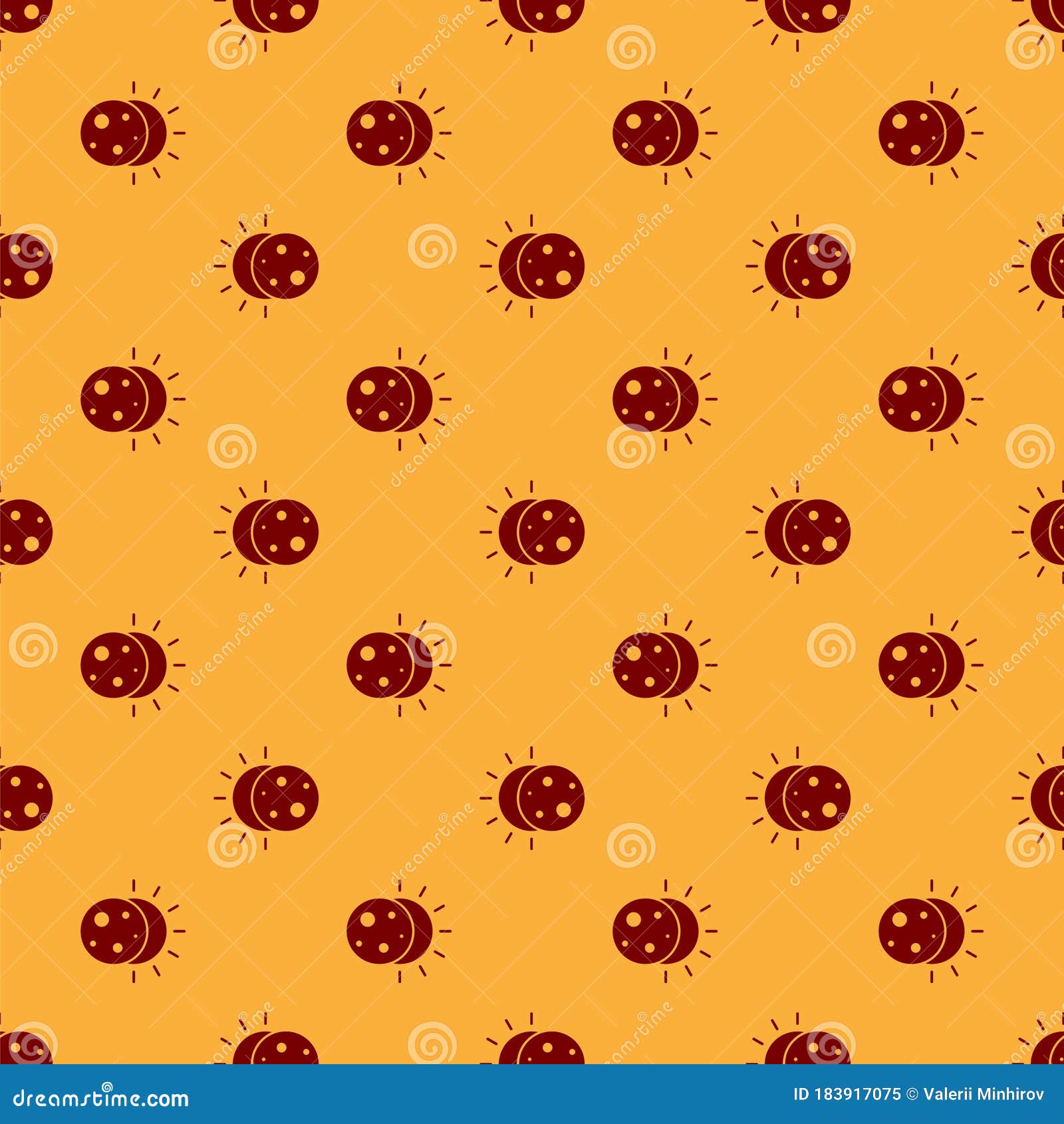 Red Eclipse of the Sun Icon Isolated Seamless Pattern on Brown ...