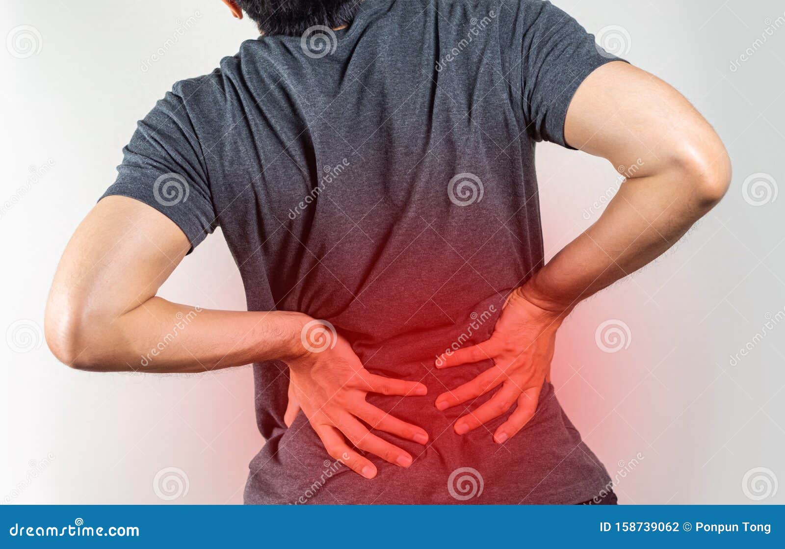 Red Effect on Lower Back Pain - Man Pressing Back Stock Photo - Image ...