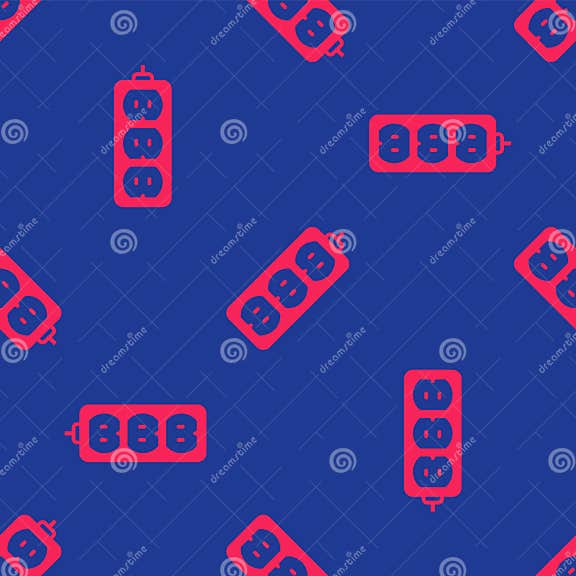 Red Electric Extension Cord Icon Isolated Seamless Pattern on Blue ...