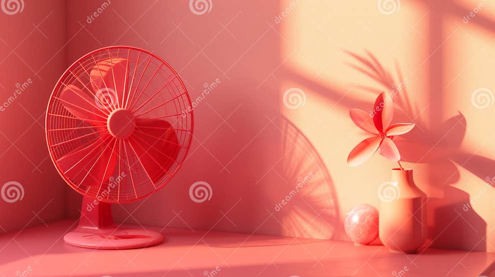 Red Electric Fan in Red Interior Stock Image - Image of switch, netting ...