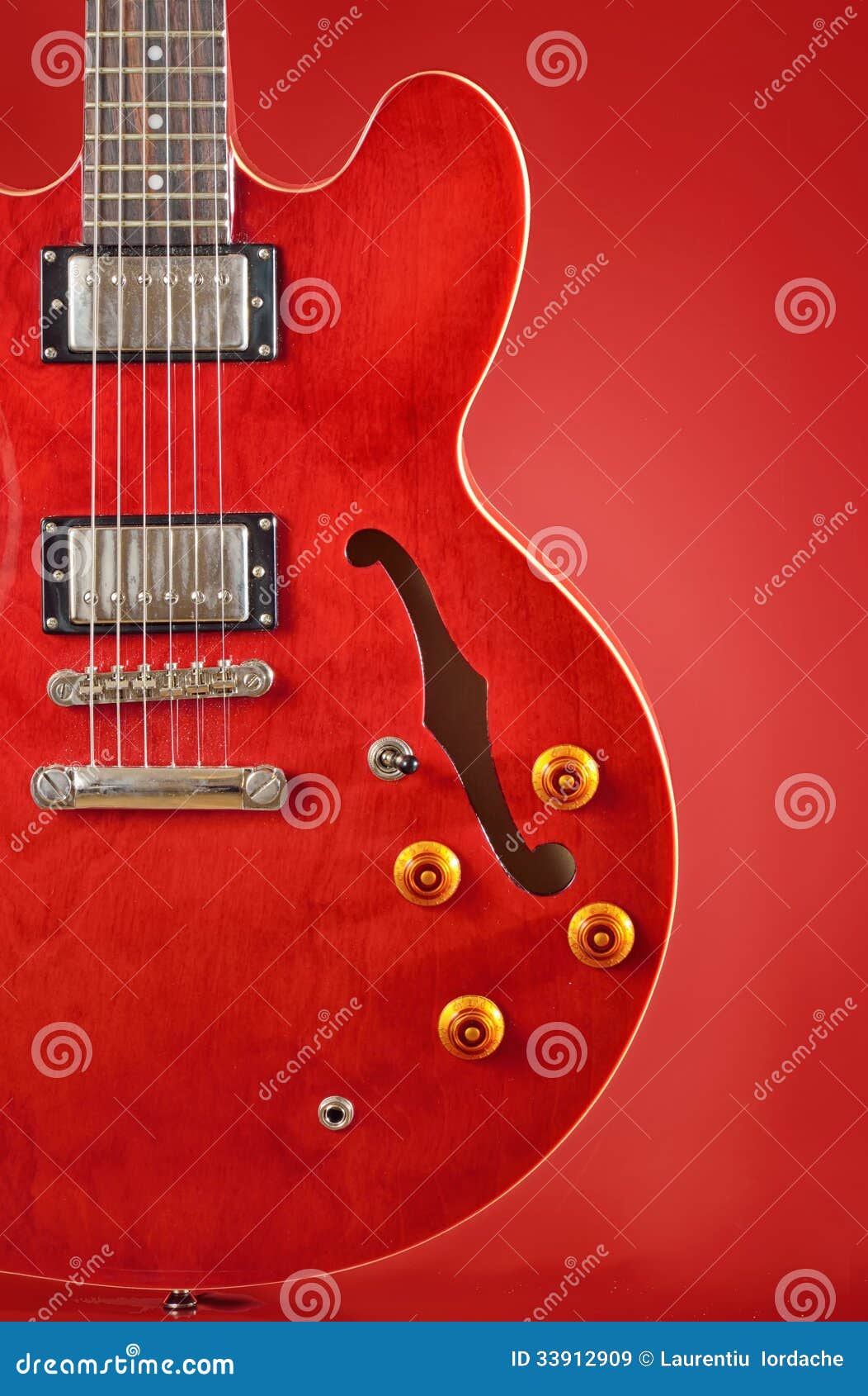 Red electric guitar stock image. Image of chrome, audio - 33912909
