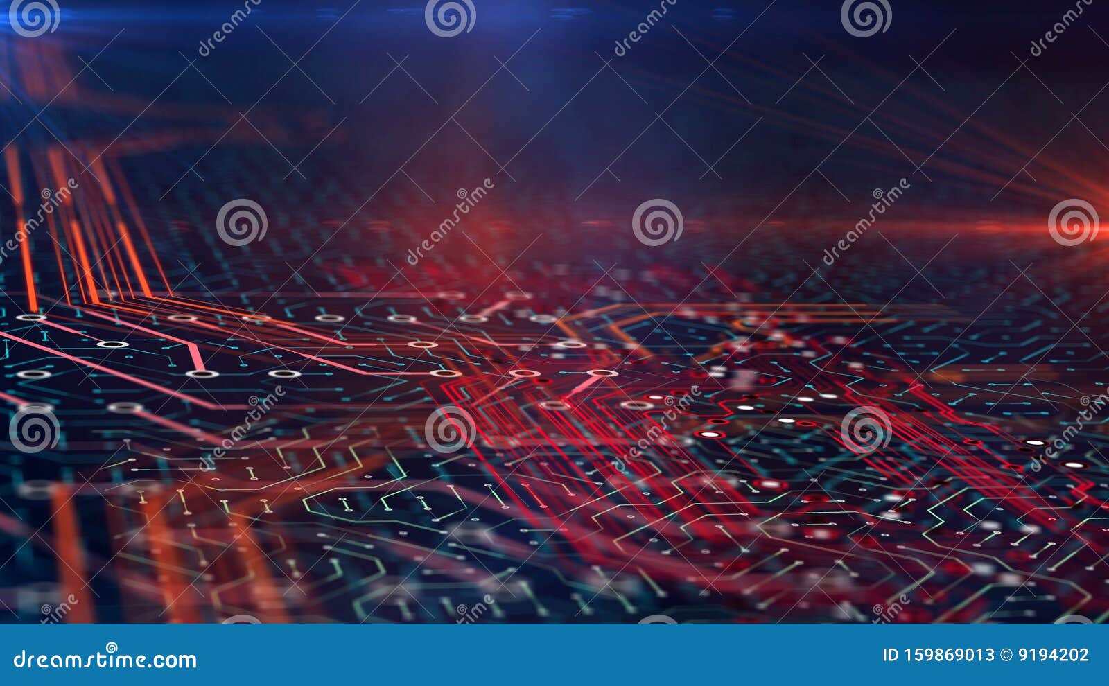 Red Electric Microchip Board with Circuit Electrons Moving, Modern ...