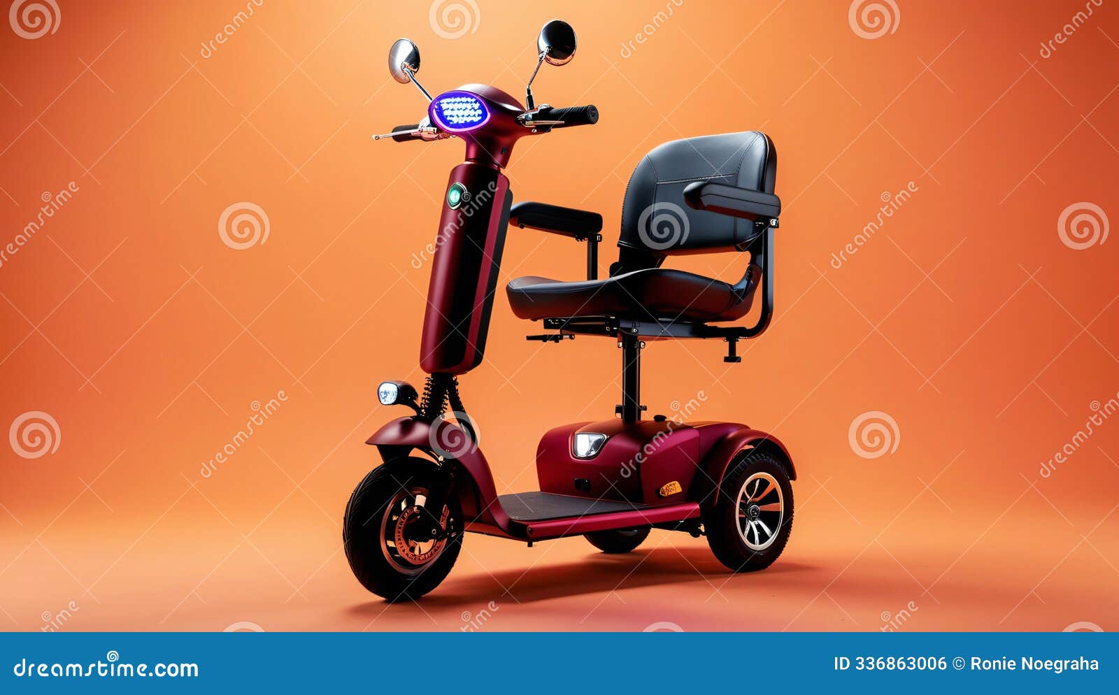 Red Electric Mobility Scooter Isolated on Orange Background. Stock ...
