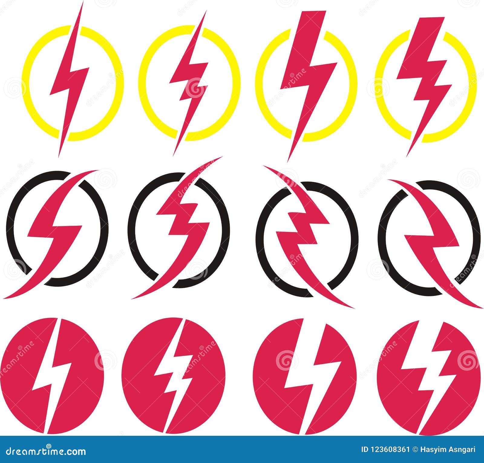 Red Electric Power Vector Icon Set Stock Illustration - Illustration of ...