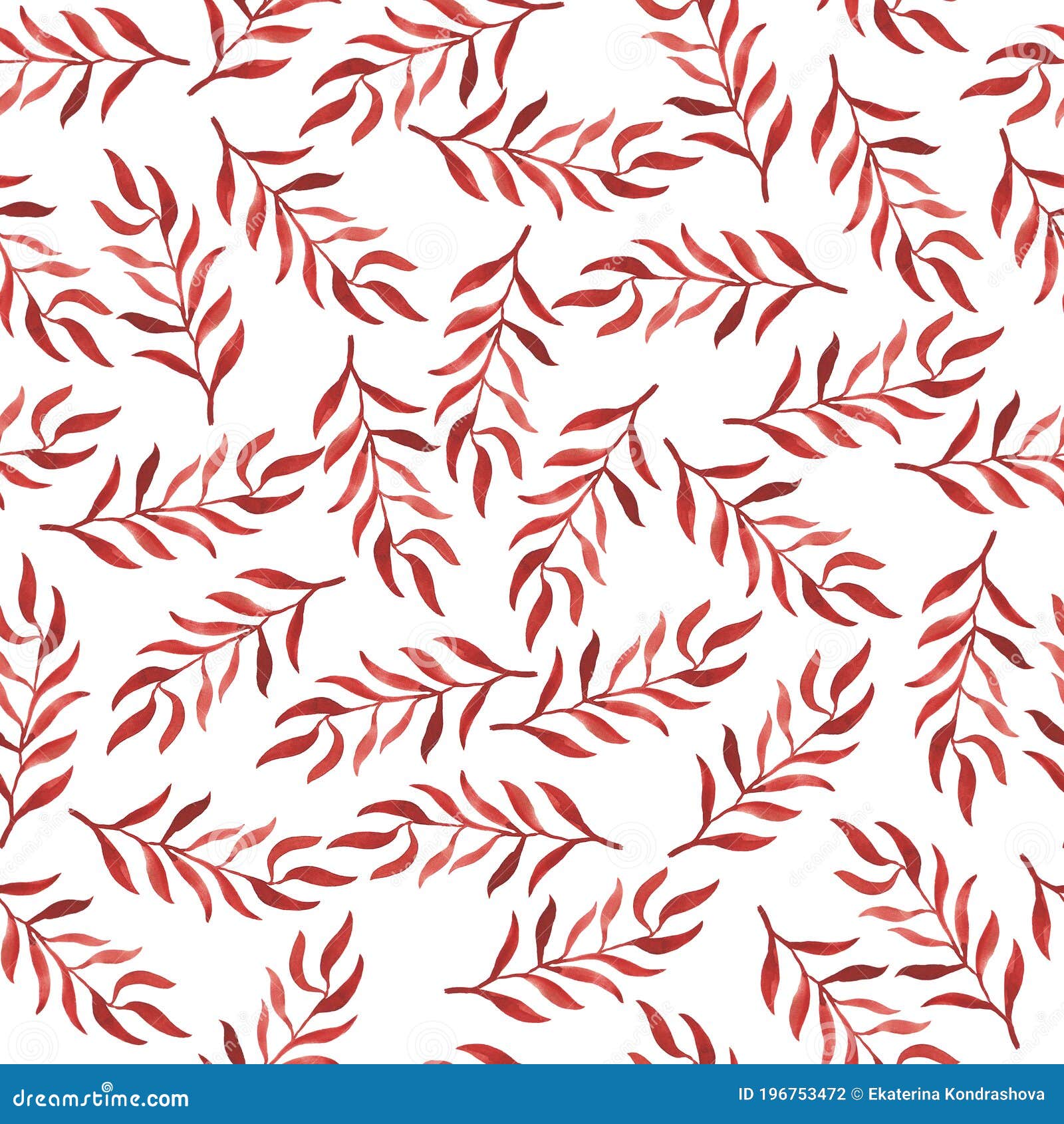 Red Elegance Decorative Branch Seamless Pattern. Watercolor. Stock ...