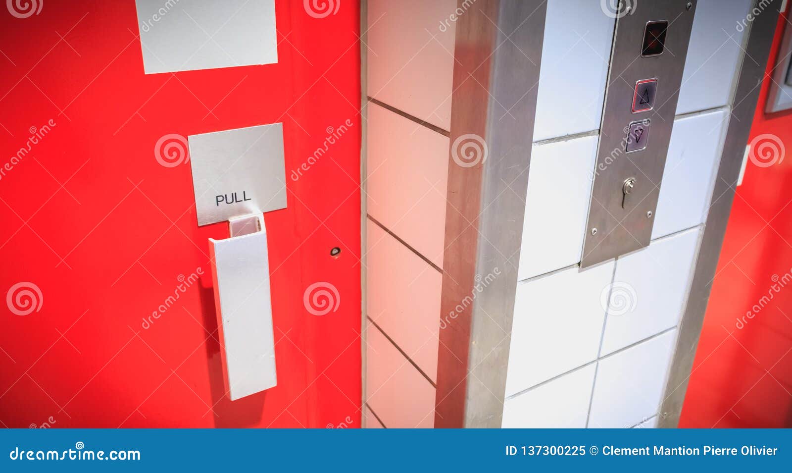 Red Elevator Door Where it is Written Pull Stock Image - Image of ...