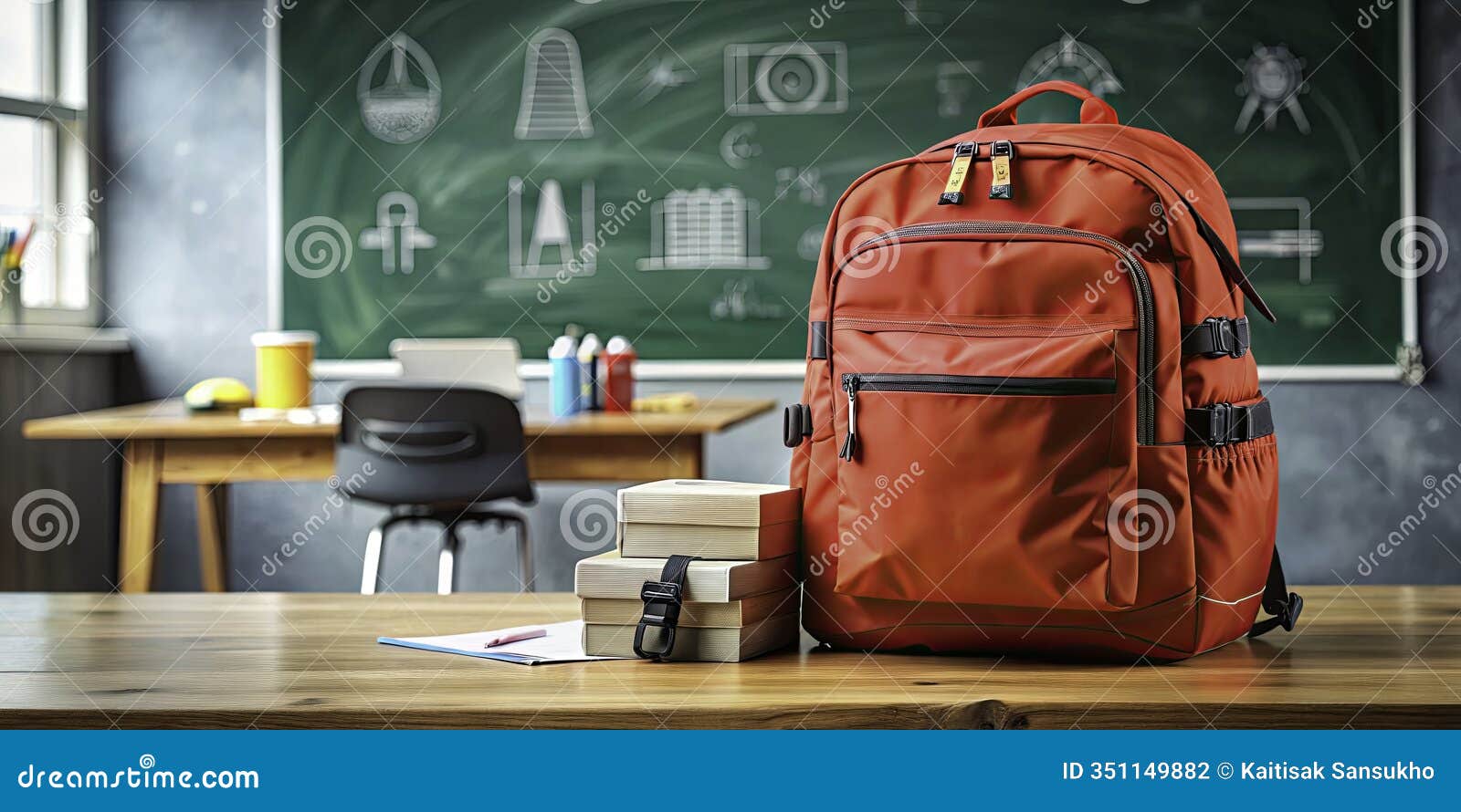 Red Emergency Backpack on Classroom Table a Visual Guide To School ...