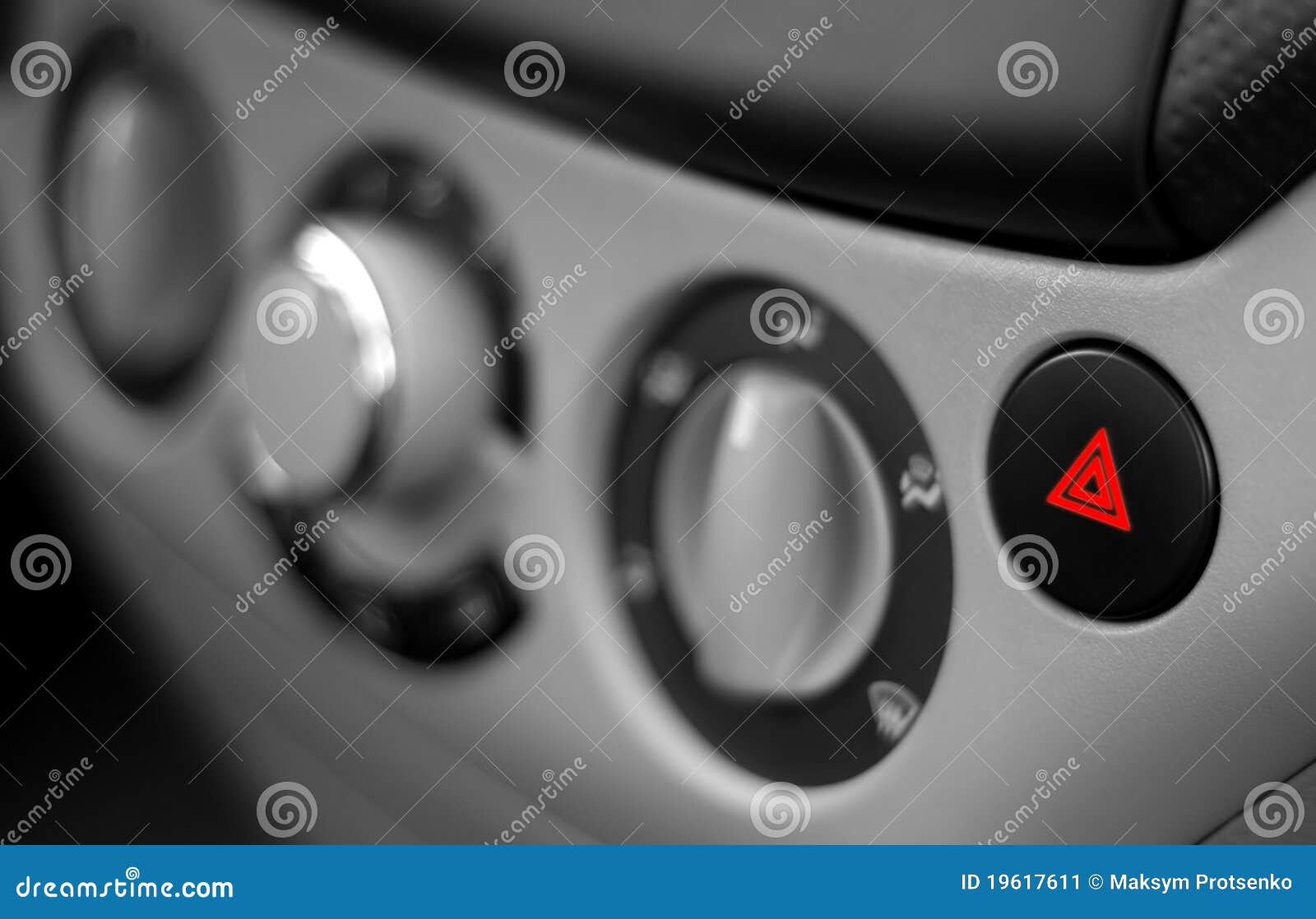 Red Emergency Button on a Dashboard of Car Stock Image - Image of macro ...