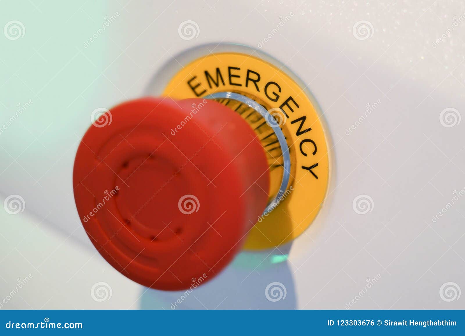 The Red Emergency Button on Machine Control Panel Stock Photo - Image ...