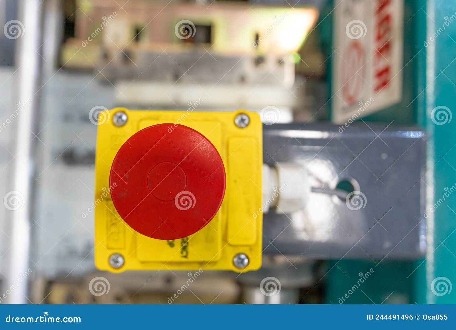 Red Emergency Cutoff Stop Button on a Factory Machine Equipment Stock ...