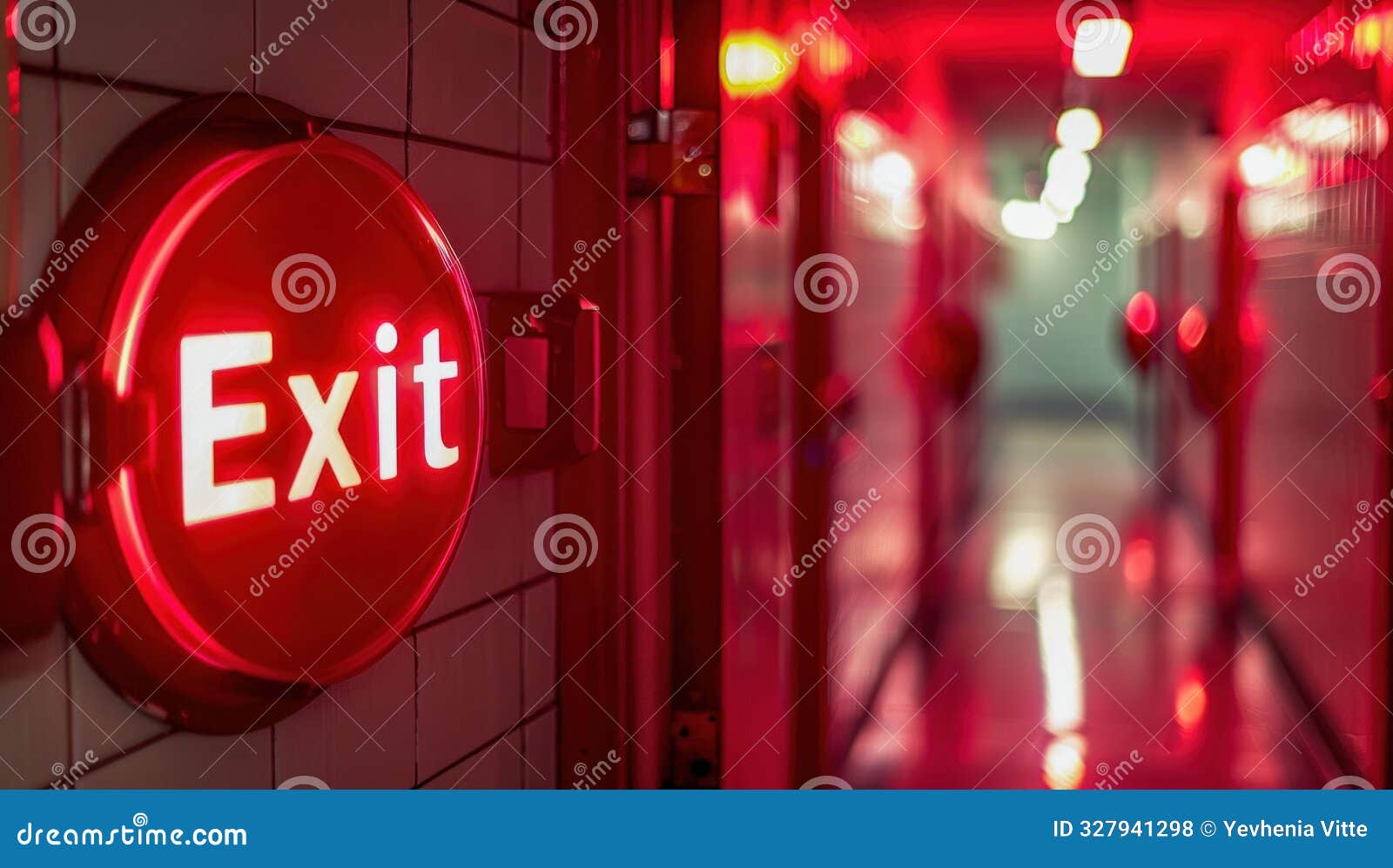 Red Emergency Exit Sign Illuminated in Corridor. Generative Ai Stock ...