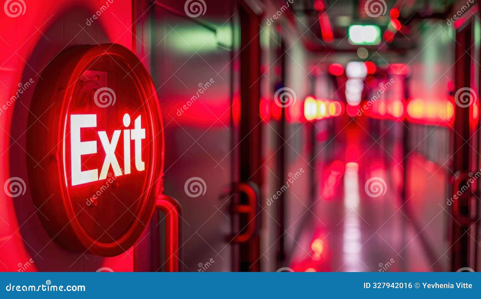 Red Emergency Exit Sign Illuminated in Corridor. Generative Ai Stock ...