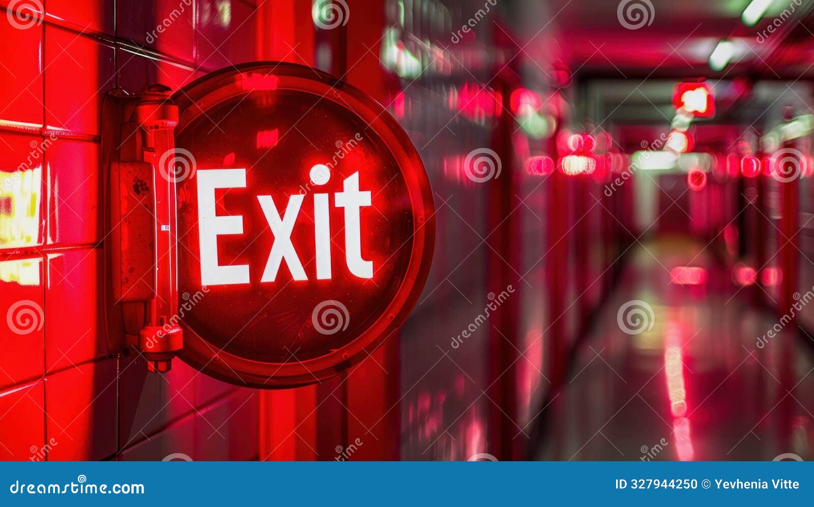 Red Emergency Exit Sign Illuminated in Corridor. Generative Ai Stock ...