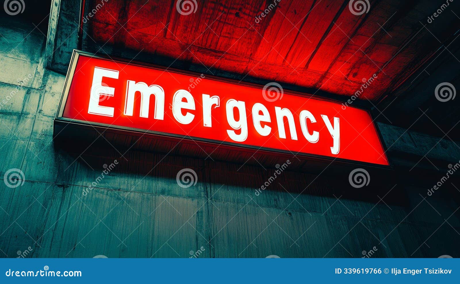 Red Emergency Exit Sign on the Wall, Guiding To Safety, Illuminated ...