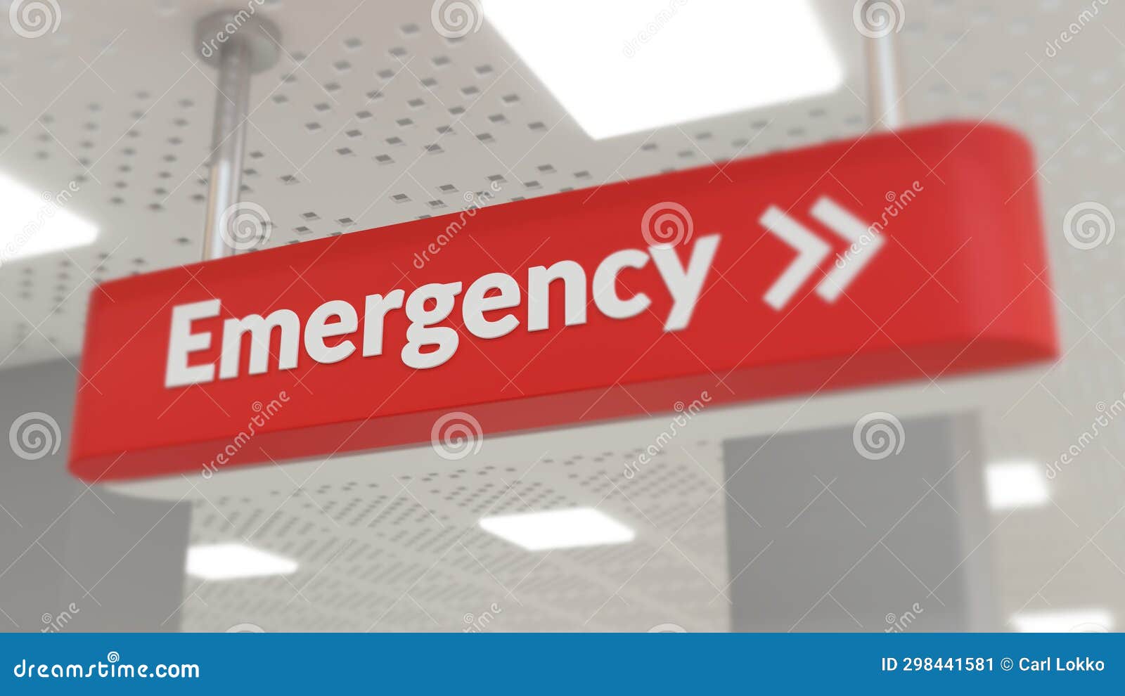 Red Emergency Sign in a Brightly Lit Hallway. 3d Rendering Concept of ...