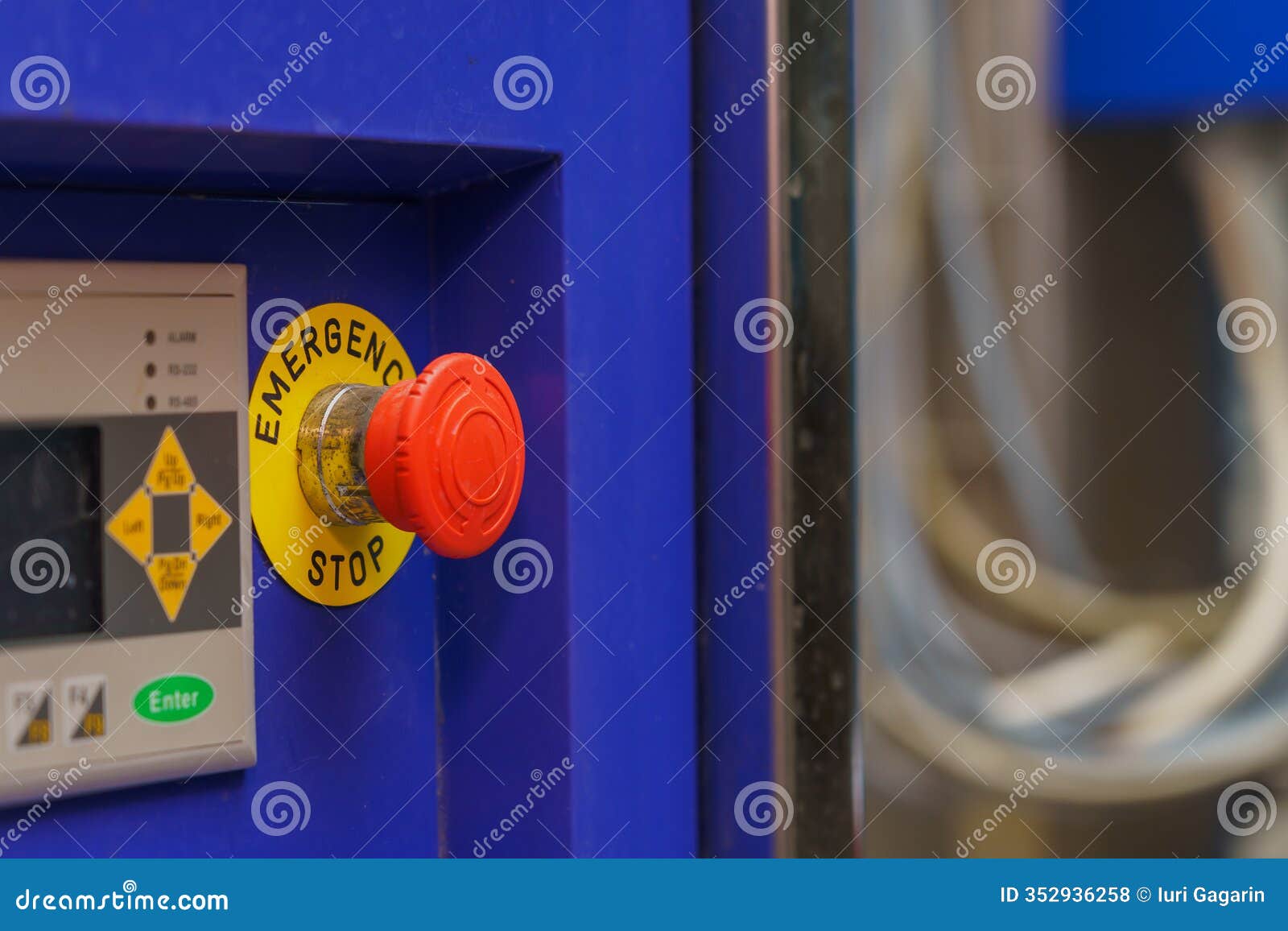 Red Emergency Stop Button. Background with Selective Focus and Copy ...