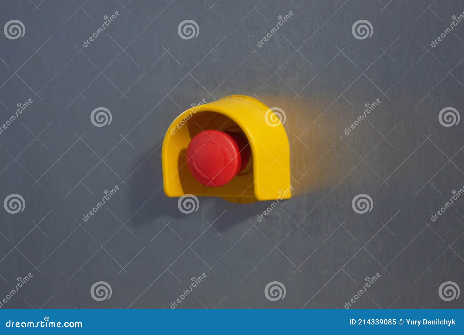Red emergency stop button stock image. Image of wall - 214339085