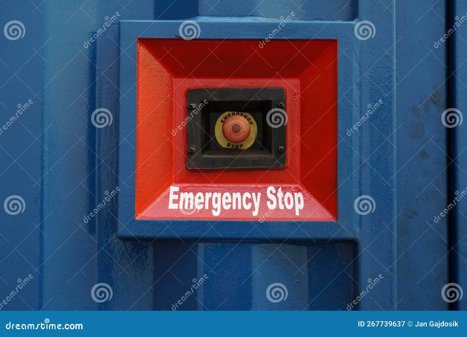 Red Emergency Stop Button Placed on the Wall of Blue Container of ...