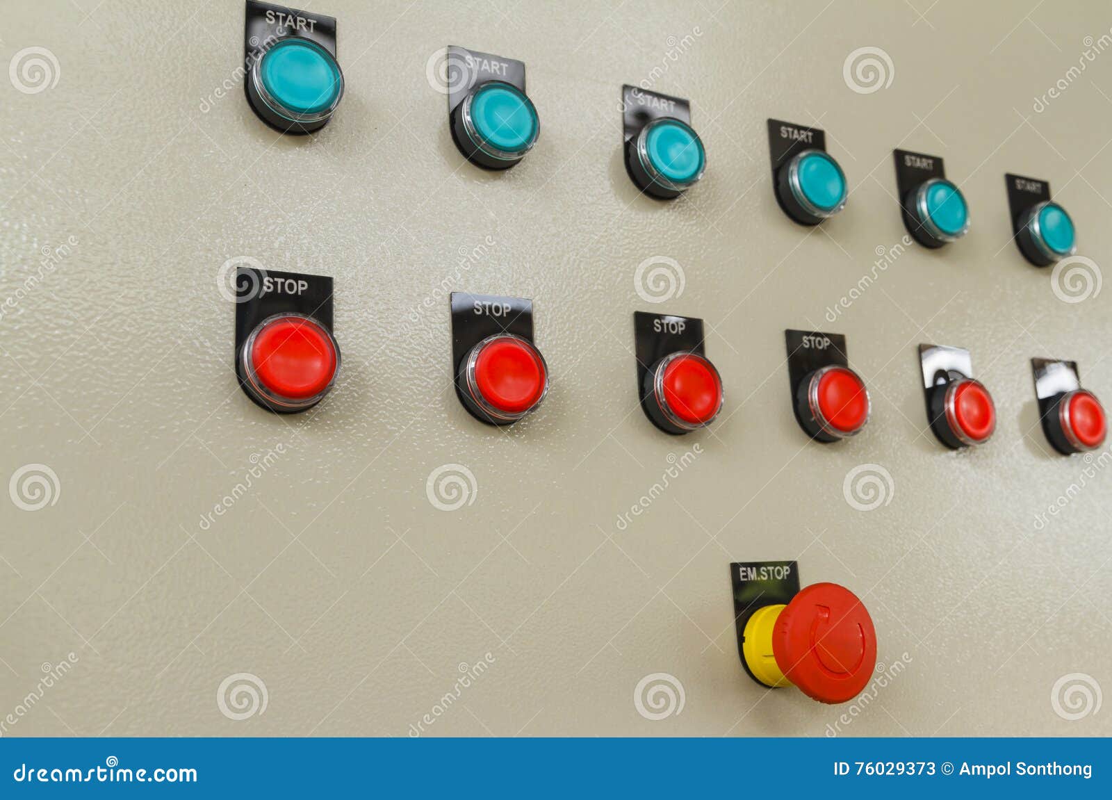Red Emergency and Stop Switch with Green Start Buttons. Stock Image ...