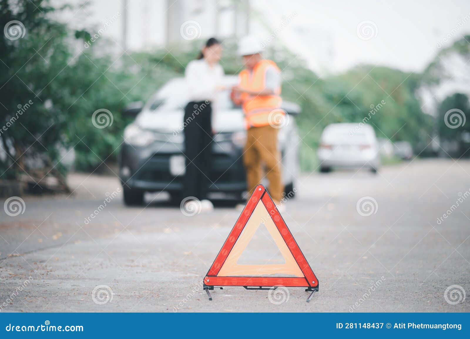 Red Emergency Triangle on the Road Indicates that There is an Accident ...
