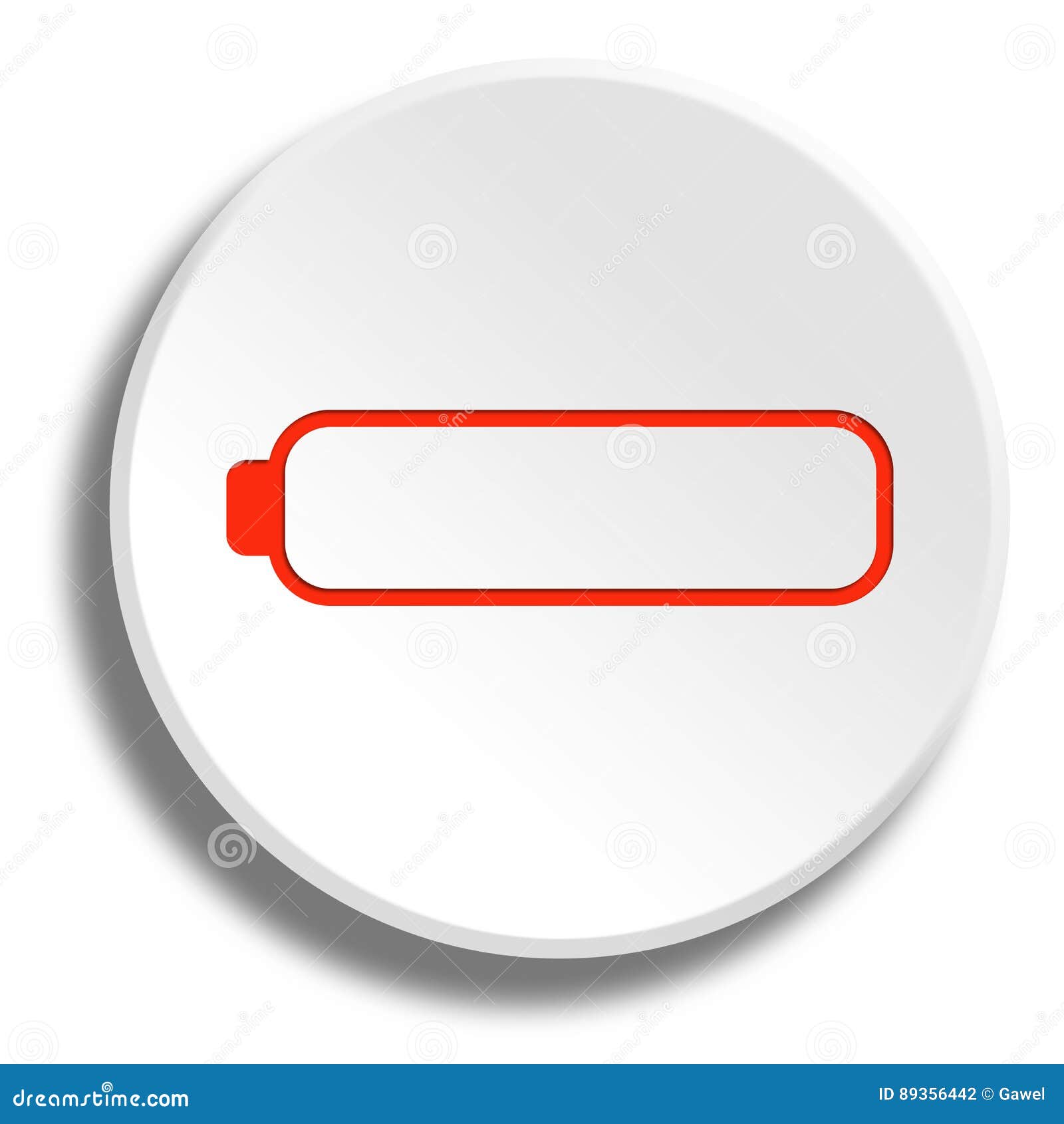 Red Empty Battery in Round White Button with Shadow Stock Illustration ...